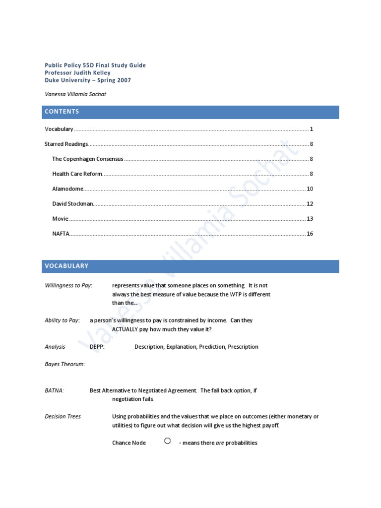 Public Policy 55D - Final Study Guide | PDF | Externality | Student ...