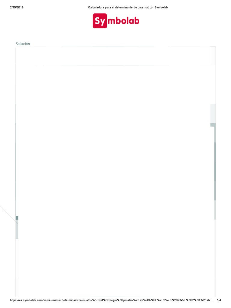 Calculadora para El Determinante de Una Matriz - Symbolab | PDF ...