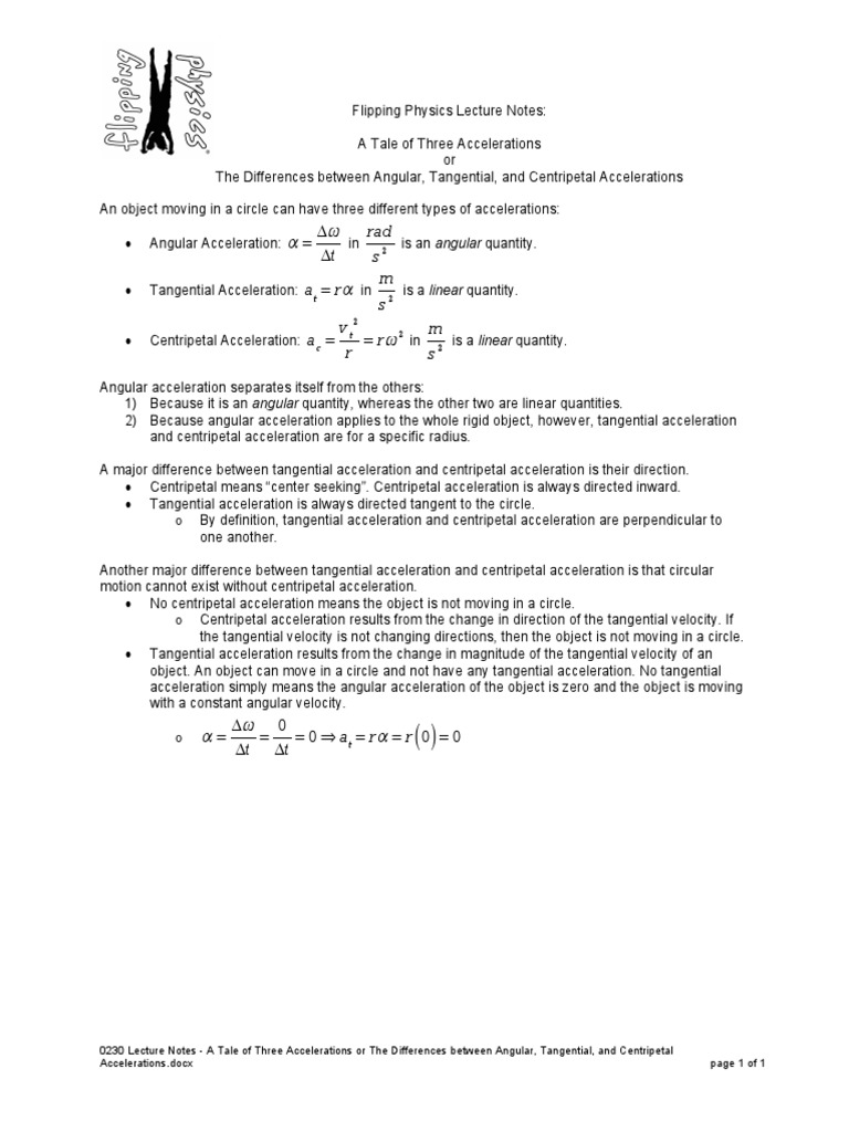 Physics Notes | PDF | Acceleration | Tangent