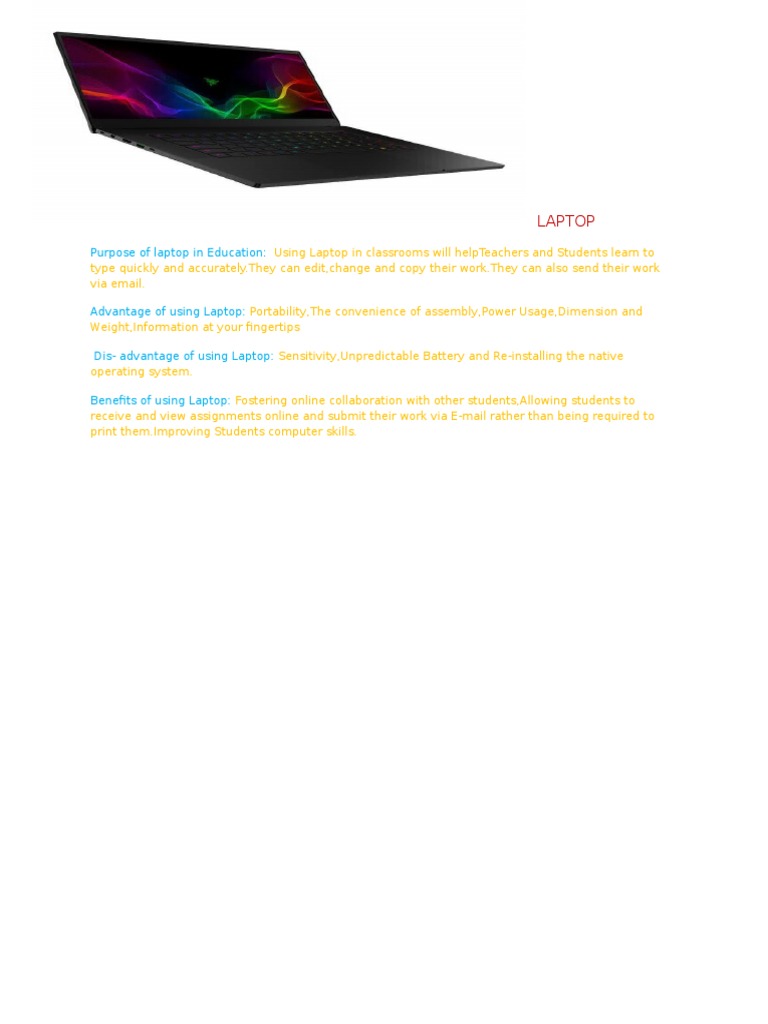 Laptop: Purpose of Laptop in Education | PDF
