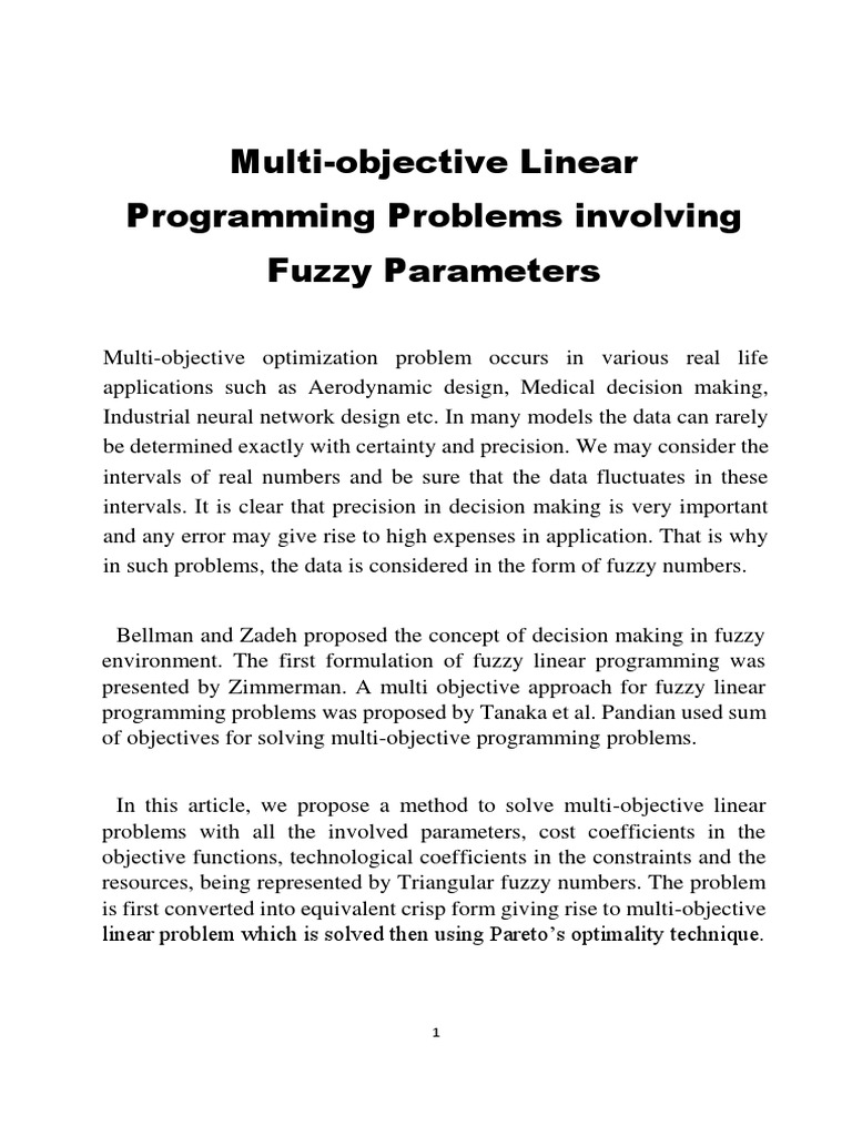 Multi Objective Linear Programming Problems Involving Fuzzy Parameters Download Free Pdf