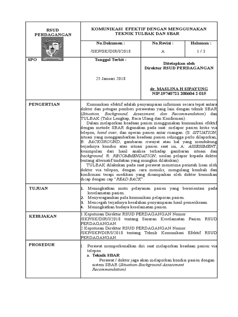 Spo Komunikasi Efektif Dengan Menggunakan Sbar Dan Read Back | PDF