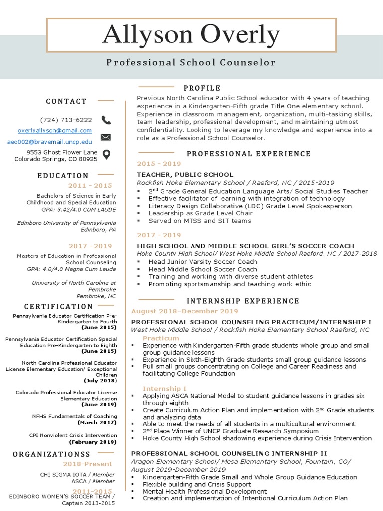 Resume Allyson Overly | PDF | School Counselor | Schools