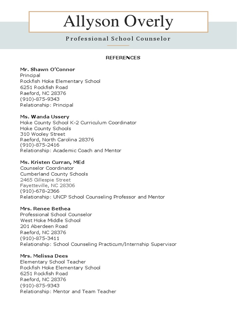 References for Allyson Overly, Counselor | PDF | Career & Growth ...