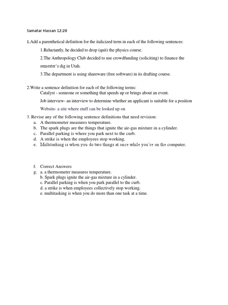 Definitions and Revisions for Clarity | PDF