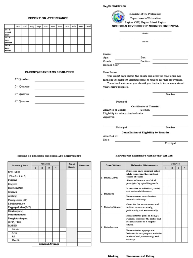 Deped Form 138 PDF | PDF | Learning | Behavior Modification
