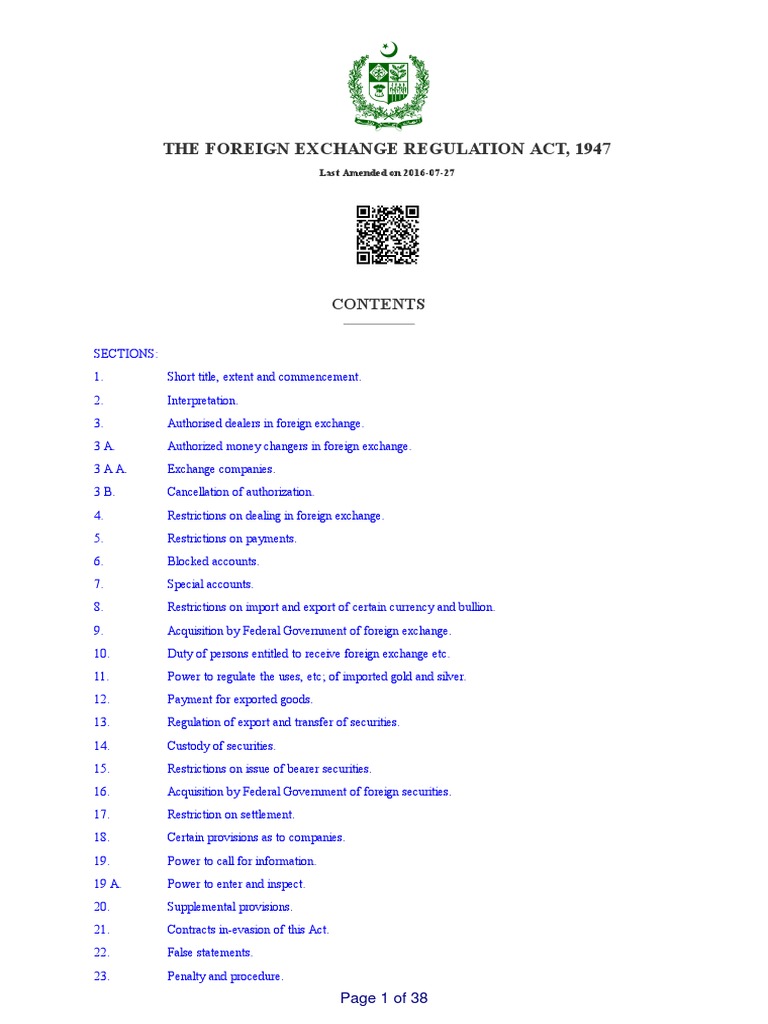 Foreign Exchange Regulation Act Summary | PDF | Securities (Finance ...