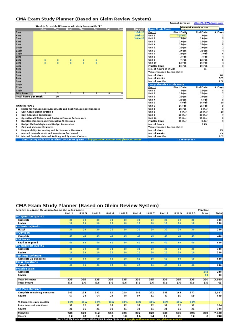 CMA Exam Study Planner Gleim Part 1 | PDF | Internal Control ...