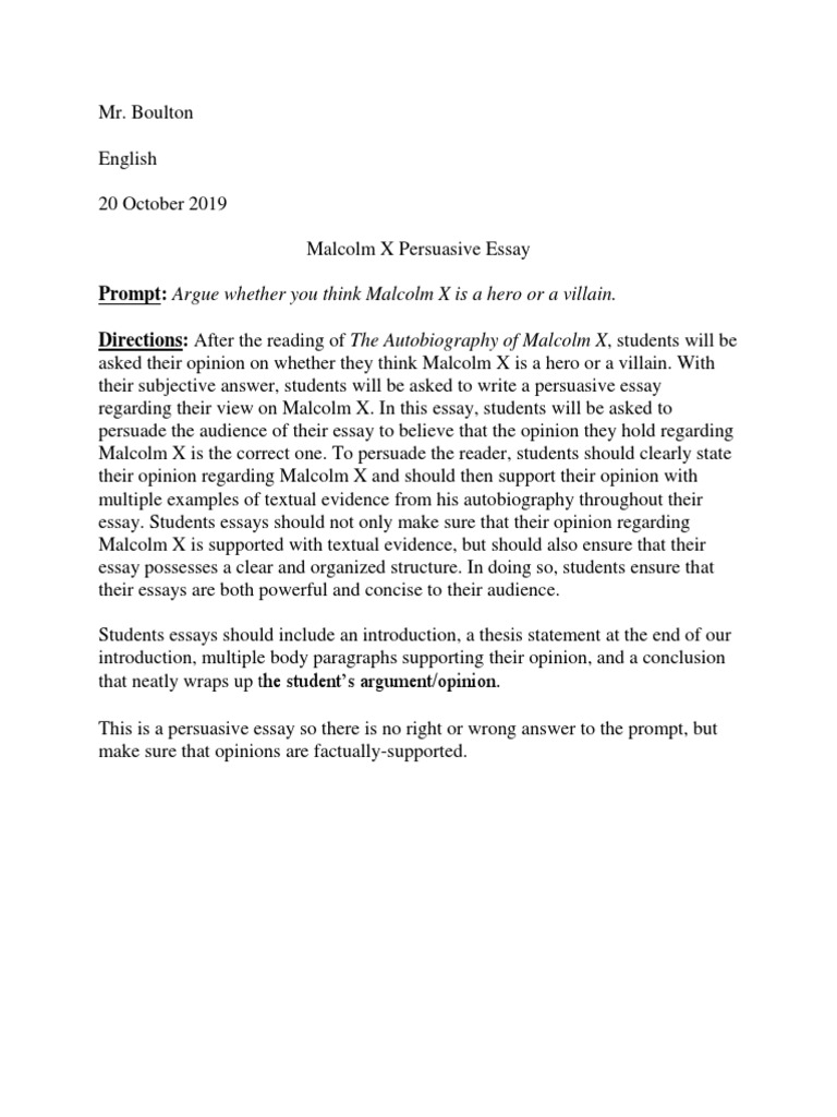 Malcolm X Persuasive Essay Prompt | PDF
