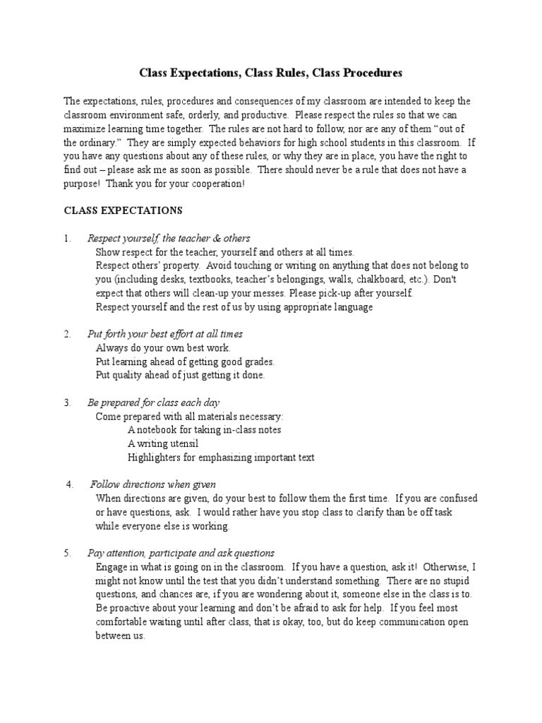 Classroom Expectations | PDF | Classroom | Teachers