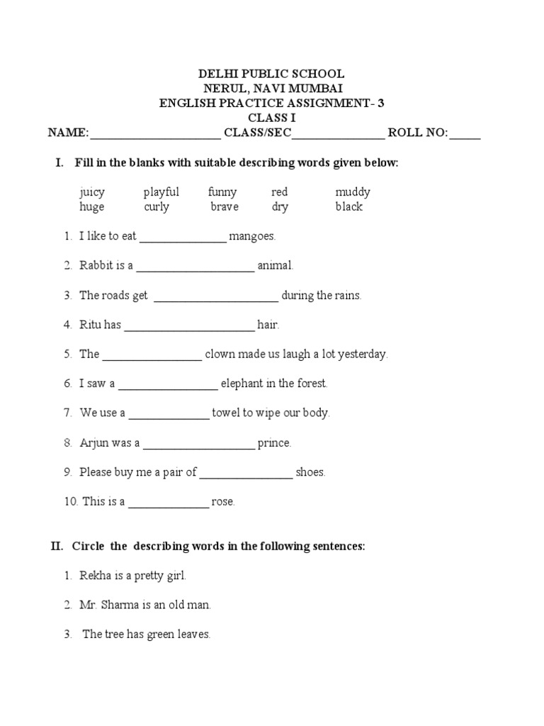 CBSE Class 1 English Assignments (4) - Revision Assignment | PDF