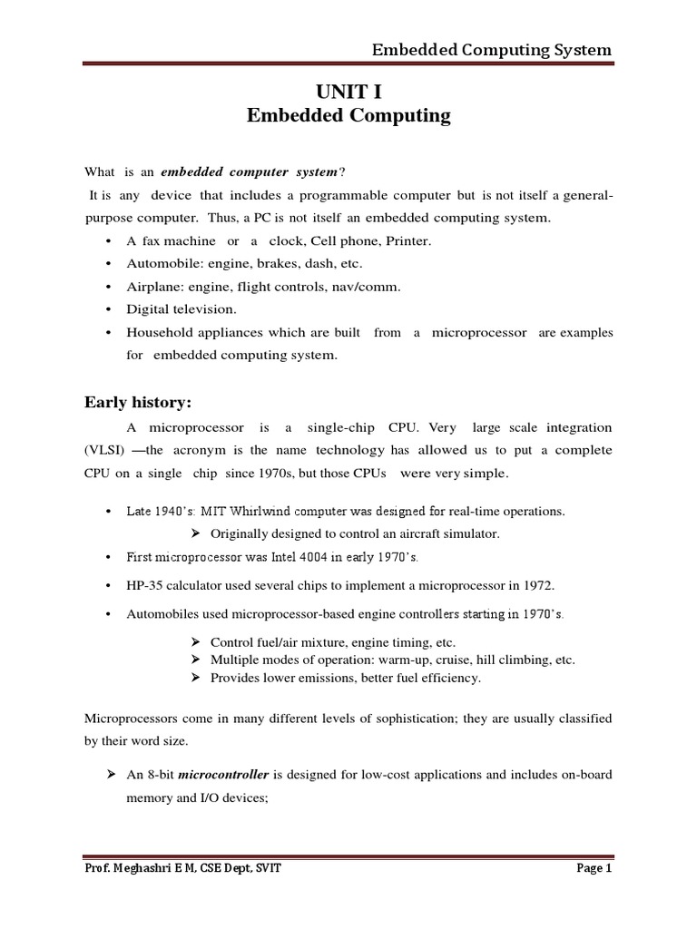 Ecs-Unit I | PDF | Embedded System | Central Processing Unit
