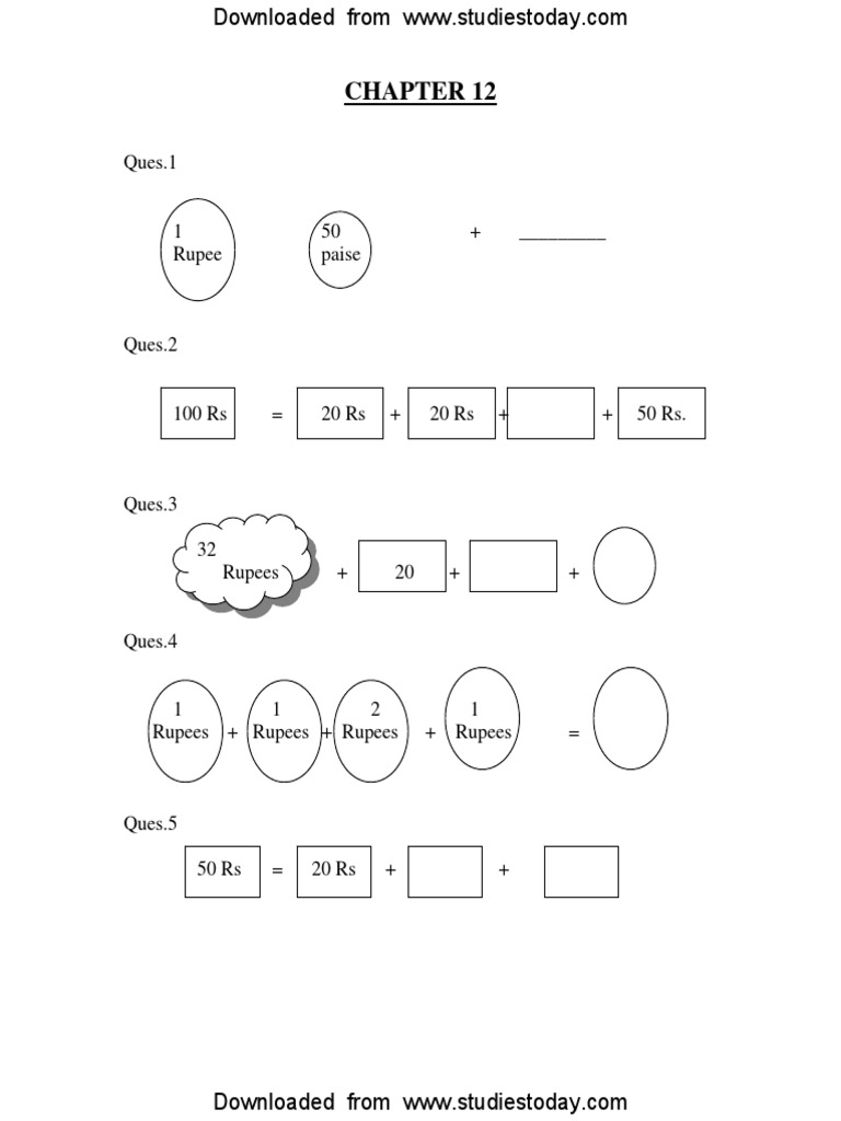 CBSE Class 1 Maths Chapter 12 Worksheet PDF | PDF | Rupee | British Empire