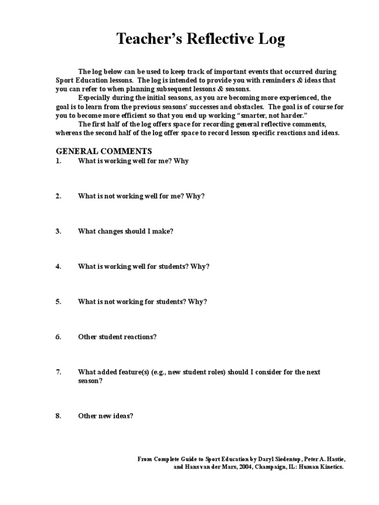 Teachers Reflective Log | PDF