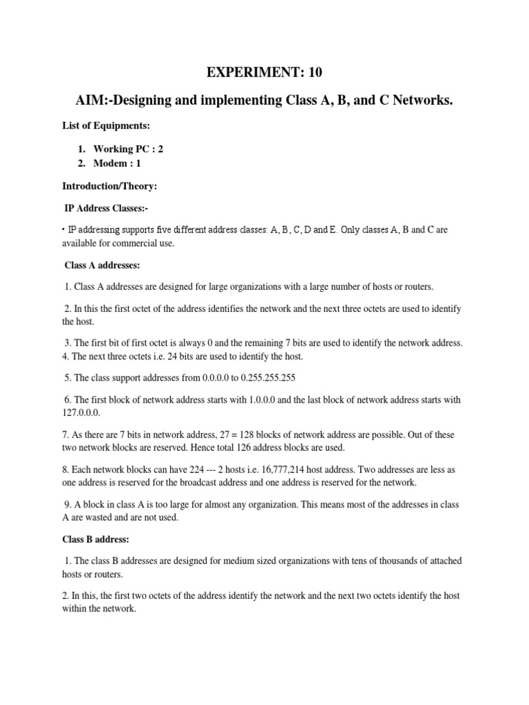 Experiment: 10 AIM:-Designing and Implementing Class A, B, and C ...