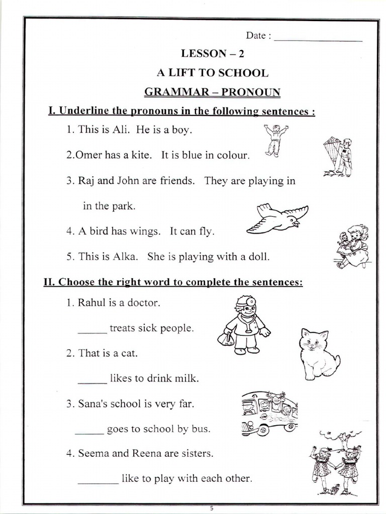 CBSE Class 1 English Assignments (8) - Grammer Pronoun PDF | PDF