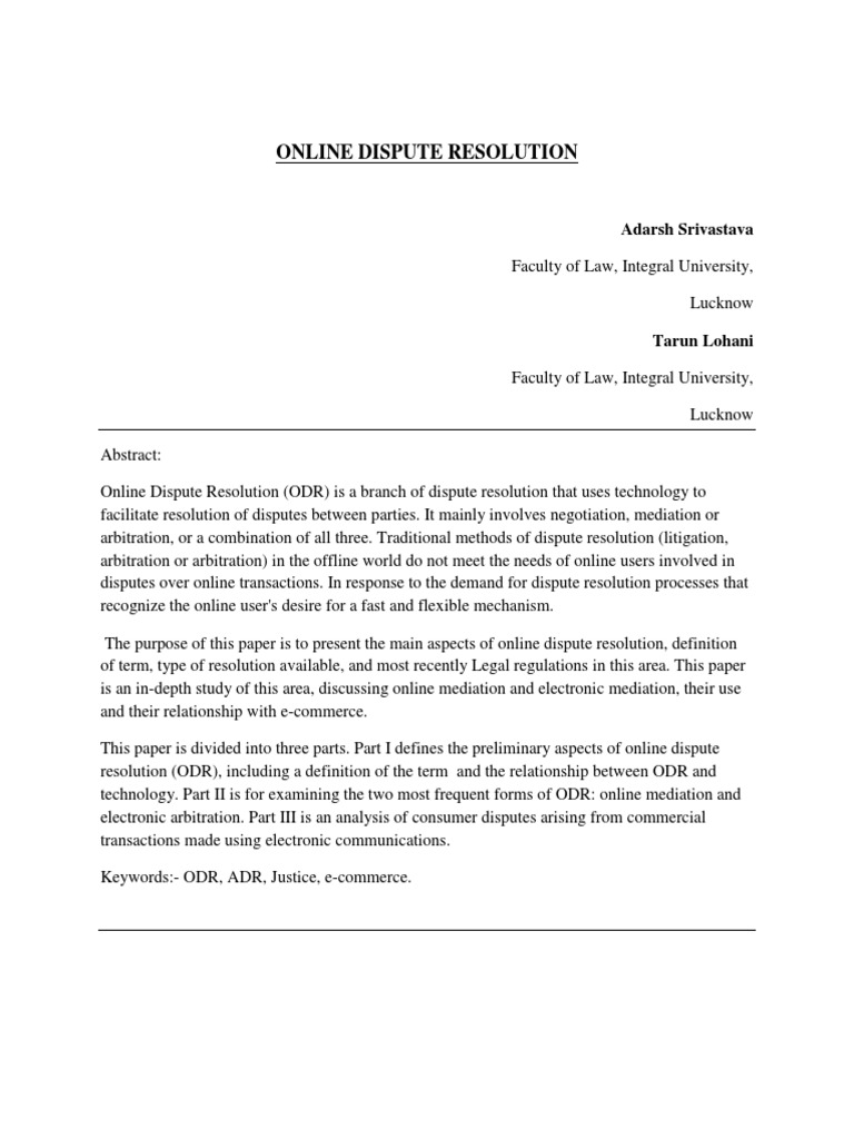 Online Dispute Resolution | PDF | Alternative Dispute Resolution ...