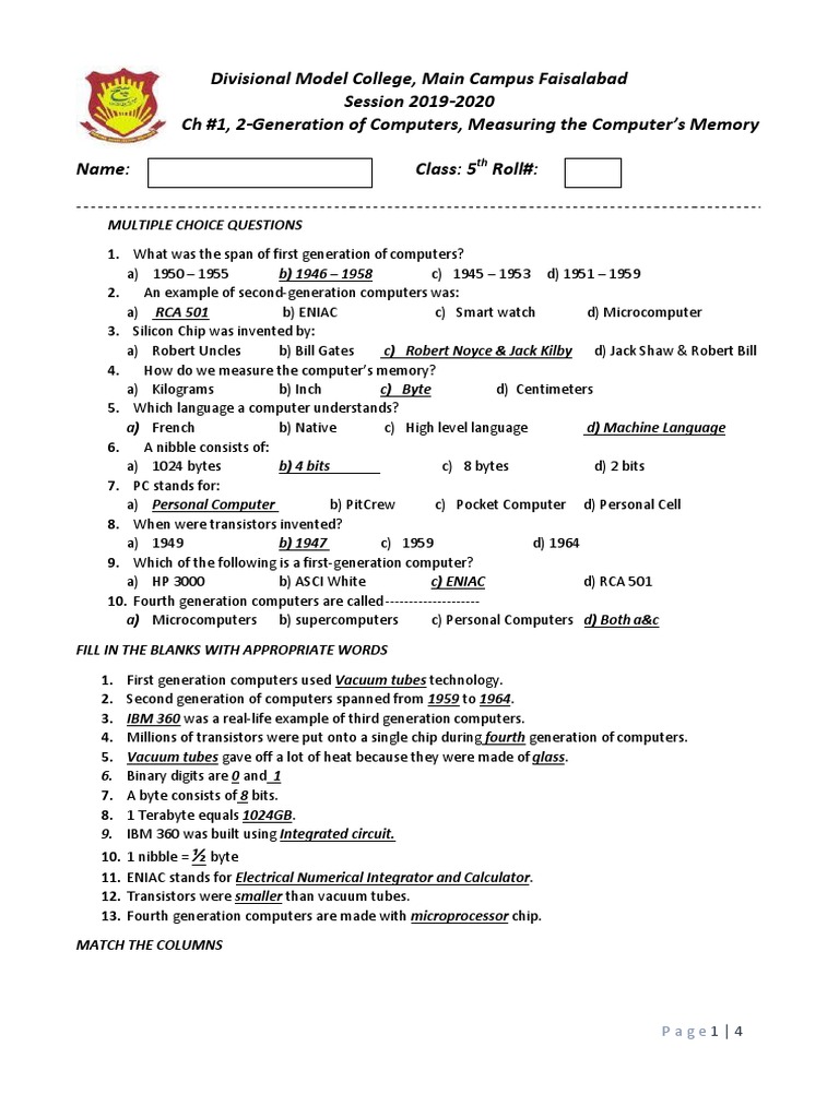 Generations of Computers and Measuring Computer Memory: A Study Guide ...