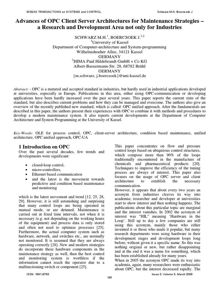 OPC Client Server Architectures Advance Maintenance Strategies | PDF | Web Service | Component ...