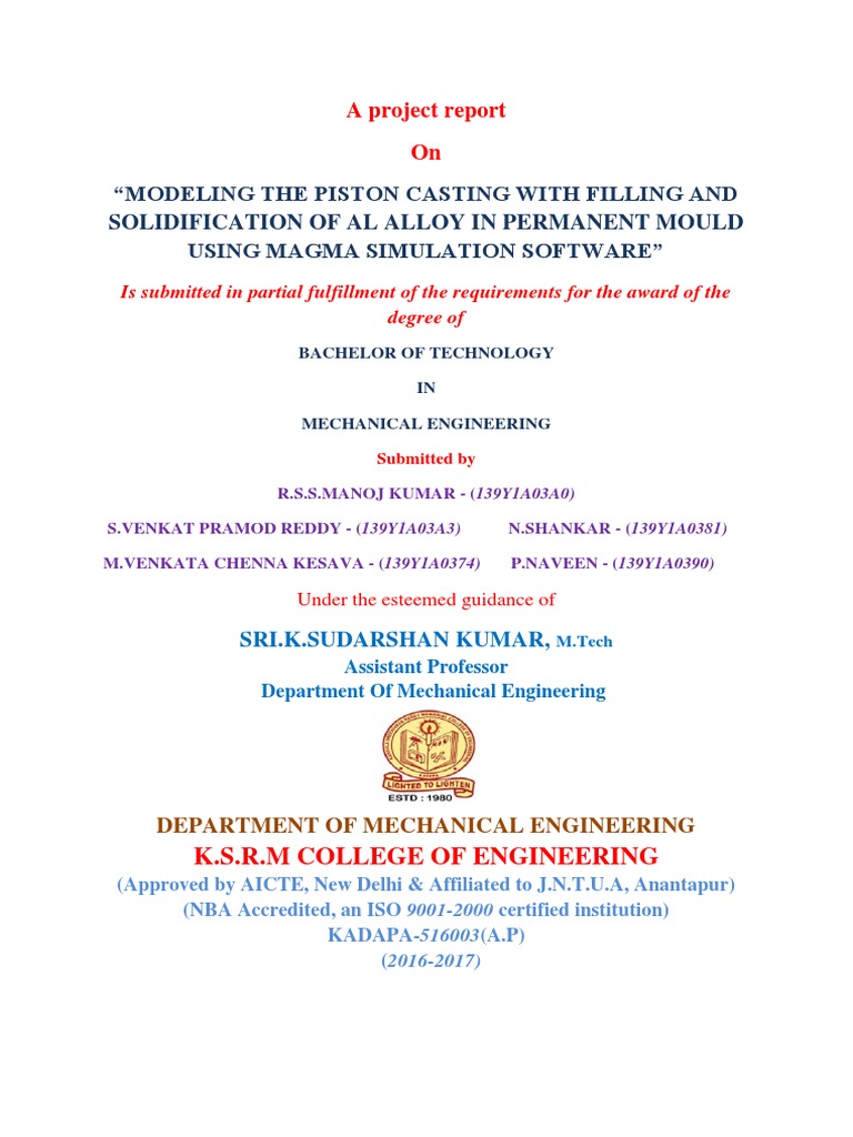 Modeling The Piston Casting With Filling and Solidification of Al Alloy in Permanent Mould Using ...