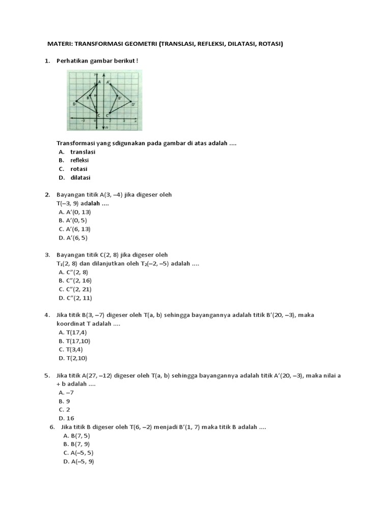 Latihan Soal Materi Transformasi Geometri | PDF