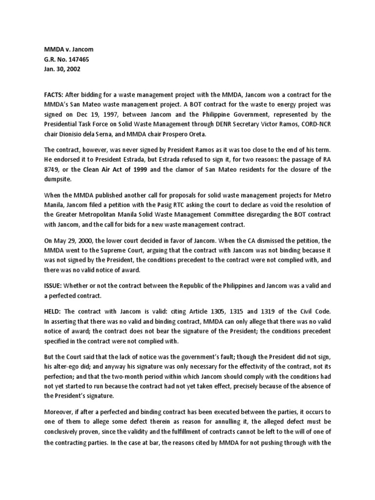 MMDA V Jancom Digest | PDF | Incineration | Public Law