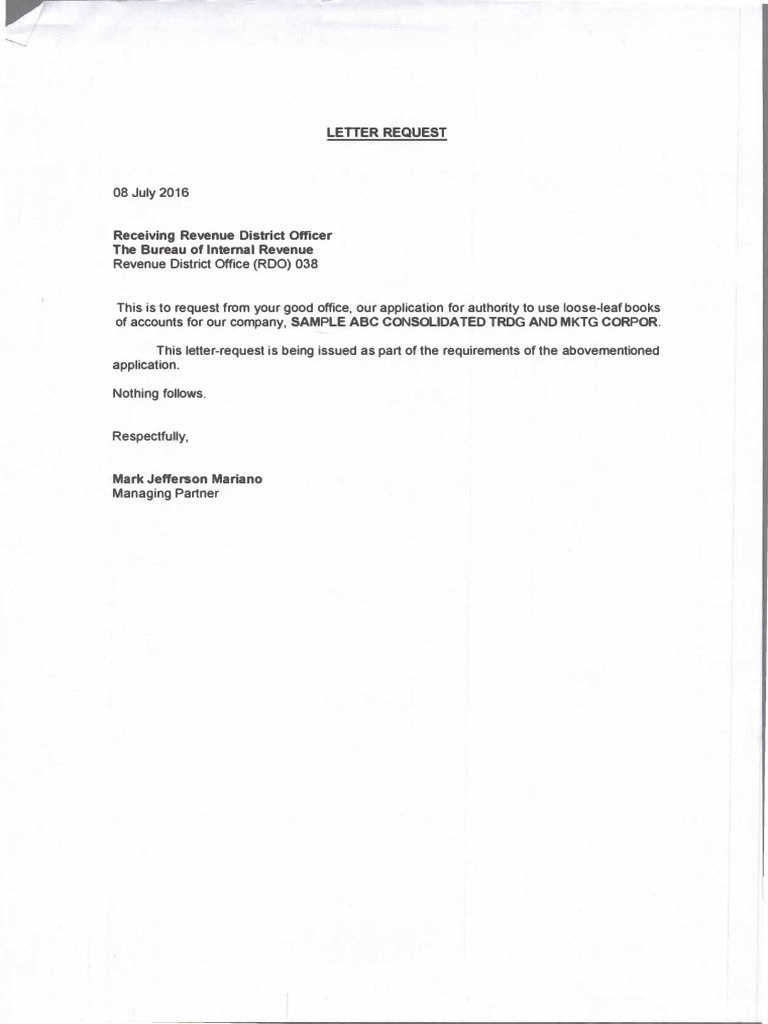 Letter Request to Use Loose-Leaf Books for Accounting | PDF