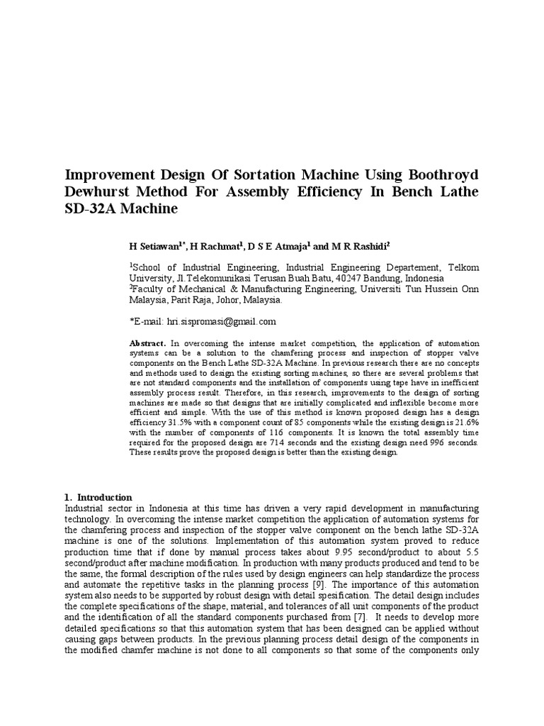 Improving the Design Efficiency and Assembly Time of a Stopper Valve Sorting Machine Using ...