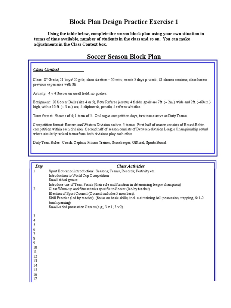 Block Plan Design Task 1-Soccer | PDF | Career & Growth | Sports ...