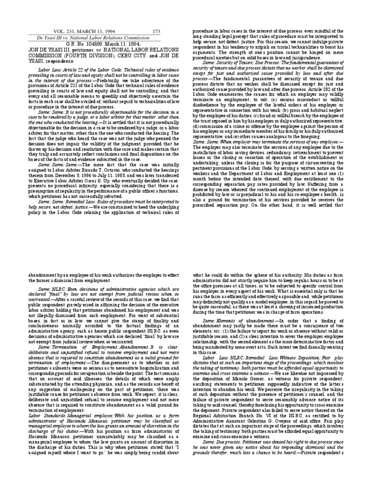 de Ysasi III vs. National Labor Relations Commission | PDF | Damages | Employment