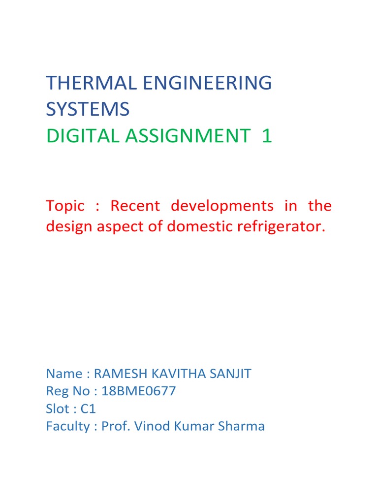 Thermal Engineering Systems: Digital Assignment 1 | Download Free PDF ...