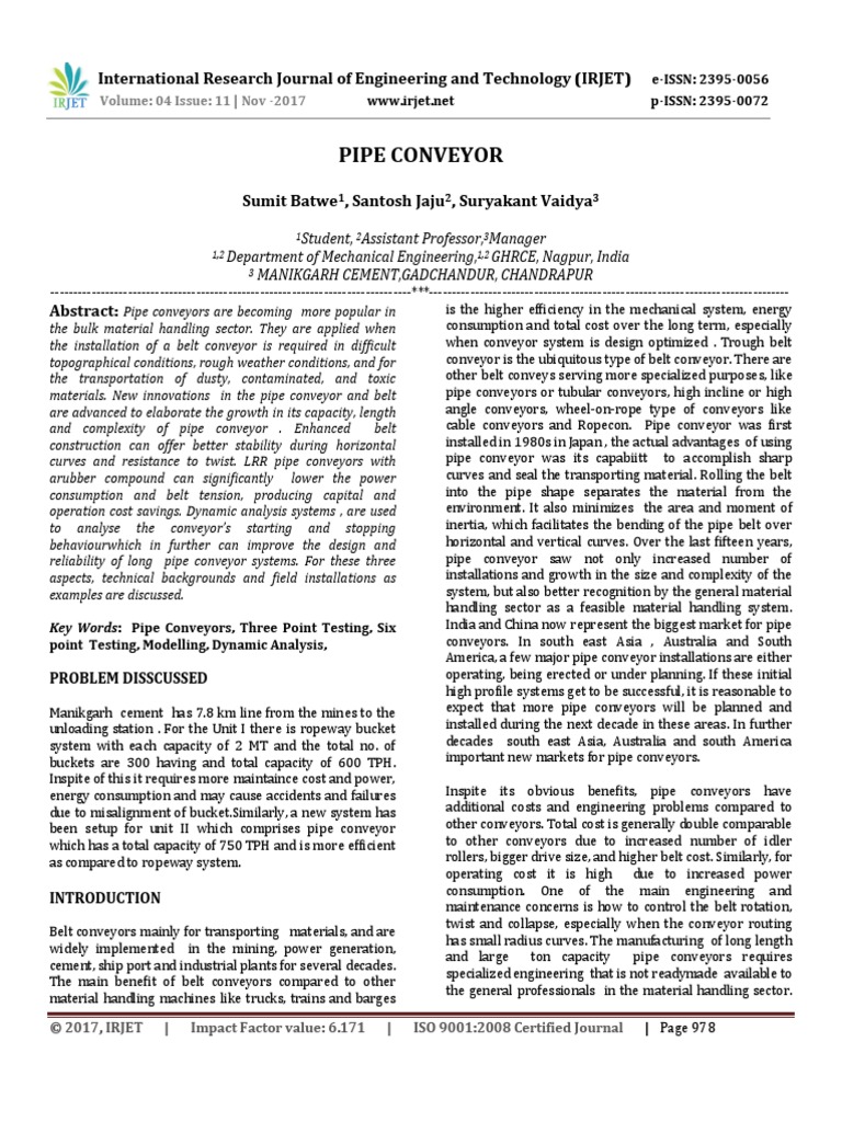 Pipe Conveyor | PDF | Belt (Mechanical) | Finite Element Method