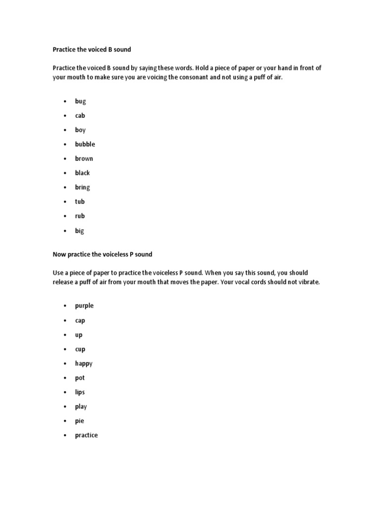 Practice The Voiced B Sound | PDF | Sound Production | Human Communication