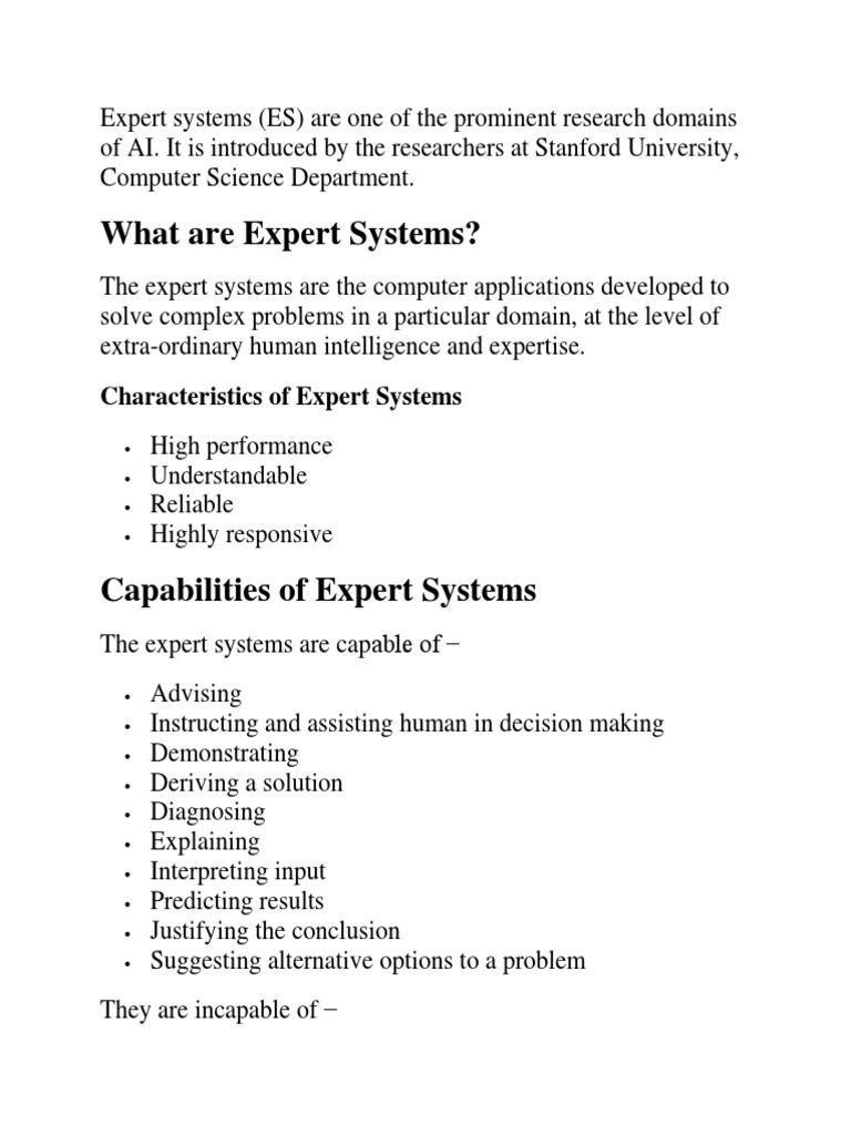 Expert System in AI | PDF | Expert | Artificial Intelligence