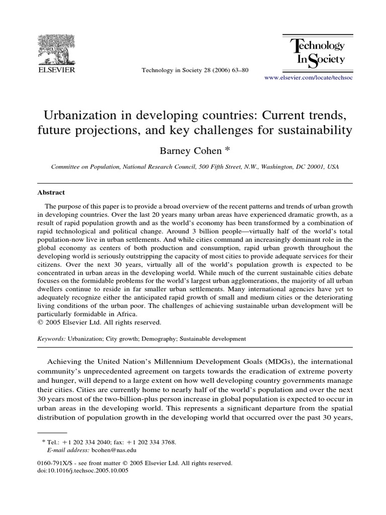 Urbanization in Developing Countries (Cohen) PDF | Download Free PDF ...