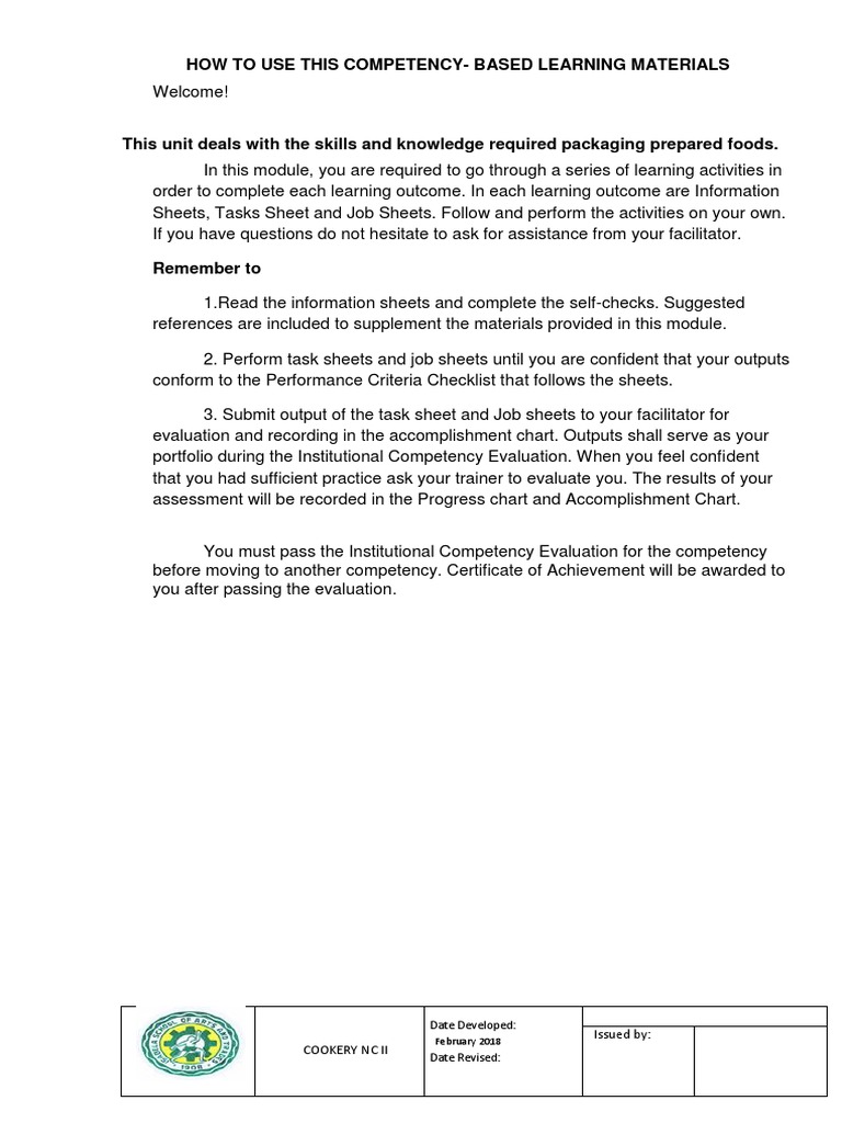 How To Use This Competency-Based Learning Materials: Cookery NC Ii ...
