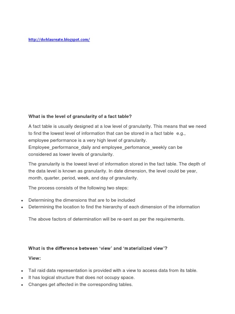 What Is The Level of Granularity of A Fact Table | PDF | Data Warehouse | Database Index