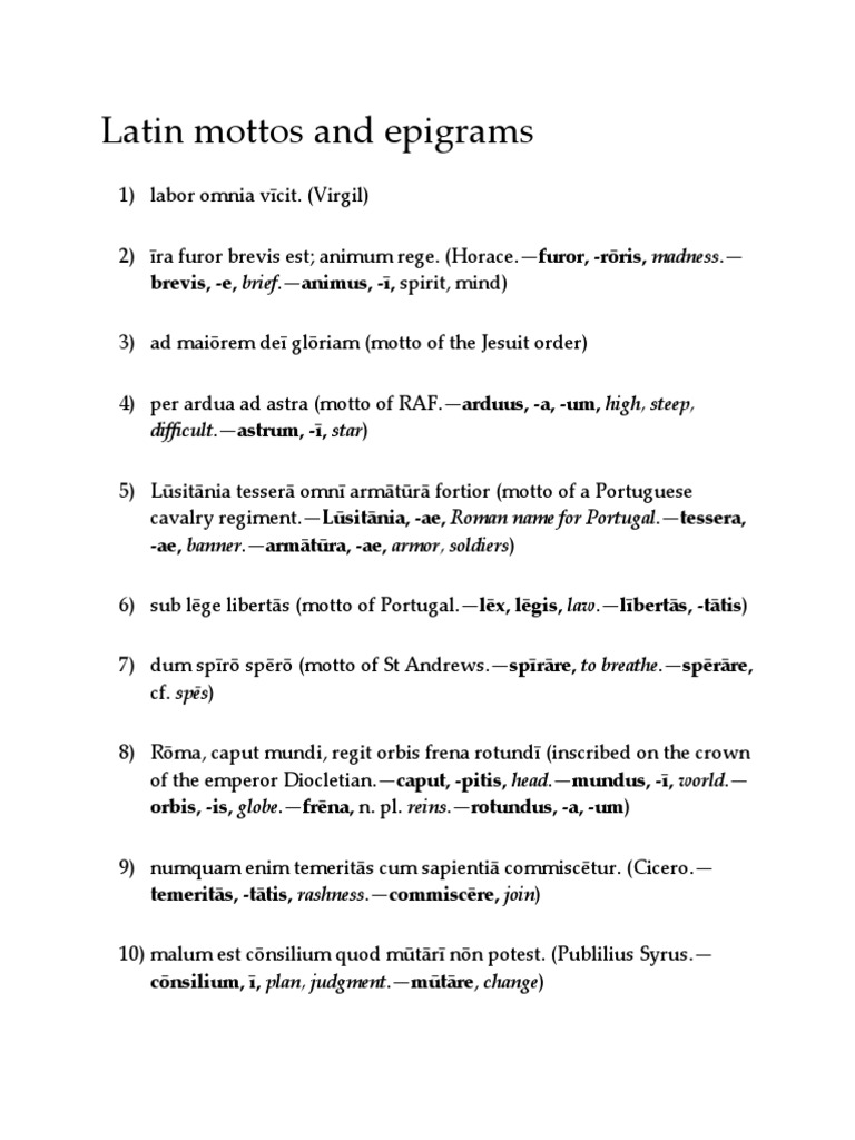 Latin Mottos and Epigrams | PDF