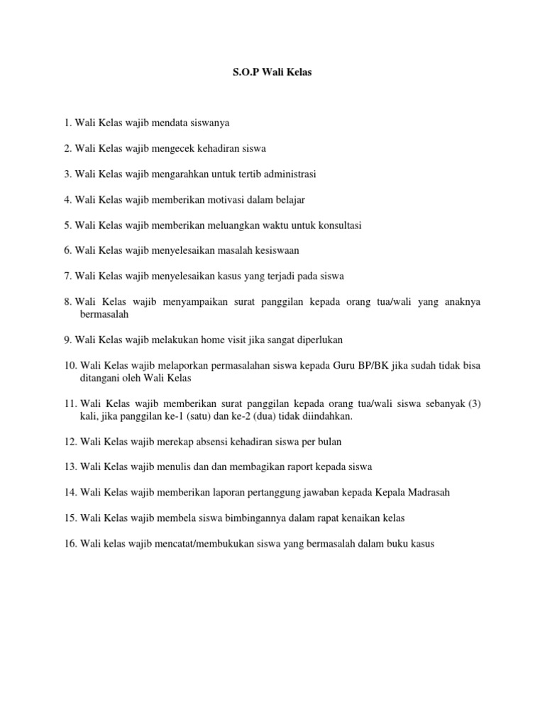Sop Wali Kelas PDF