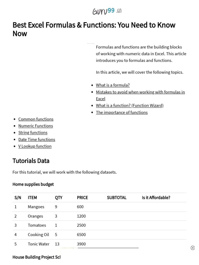 Best Excel Formulas & Functions - You Need To Know Now | PDF ...