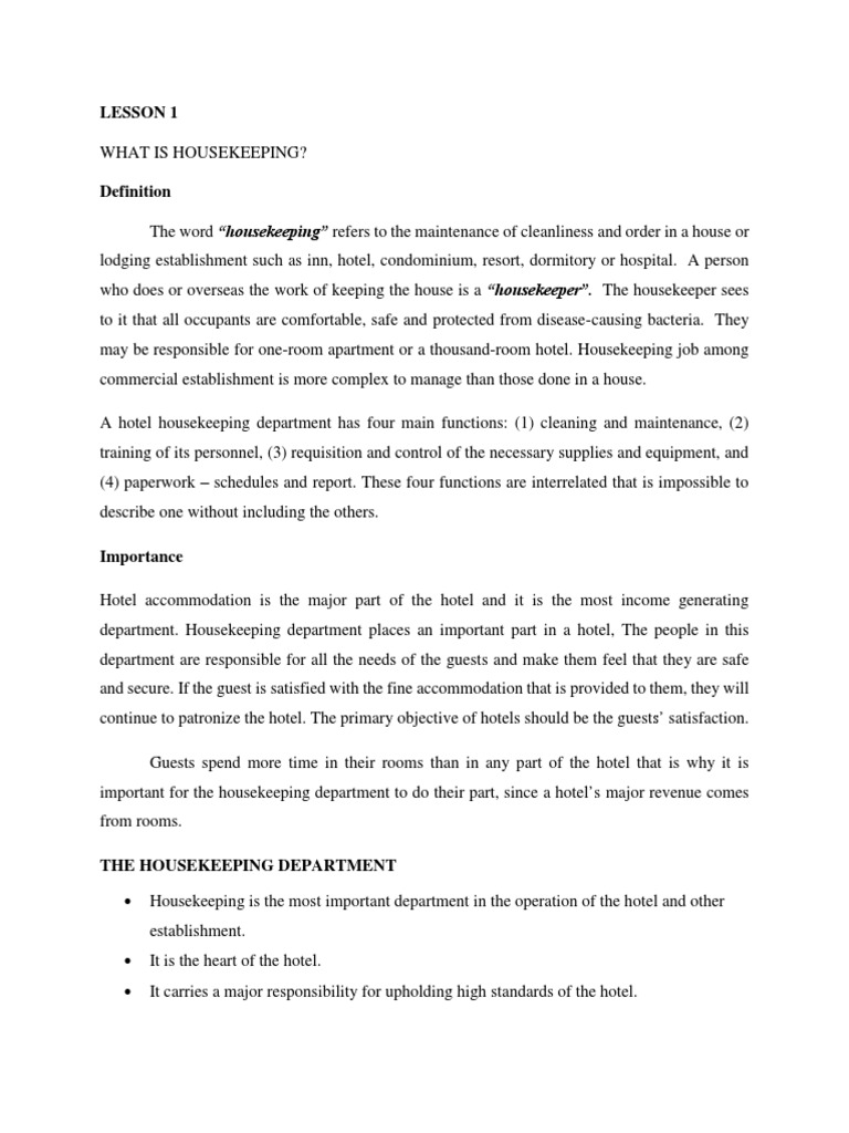Housekeeping Essentials in Hotel Management | PDF | Bed | Housekeeping