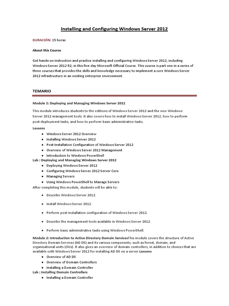 Installing and Configuring Windows Server 2012: Temario | PDF | Hyper V | Group Policy