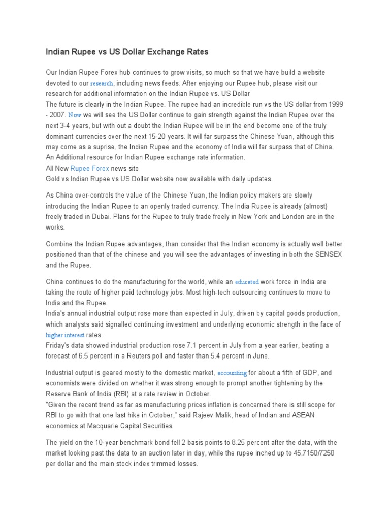 Indian Rupee Vs US Dollar Exchange Rates | PDF | Purchasing Power ...
