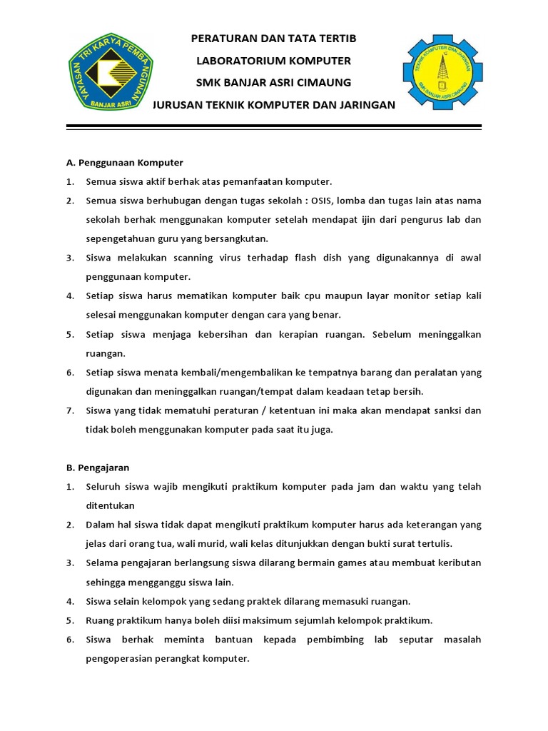 Peraturan Dan Tata Tertib Lab | PDF
