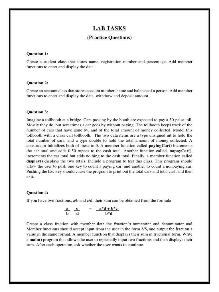 OOP - Lab Tasks | Download Free PDF | Class (Computer Programming) | C++