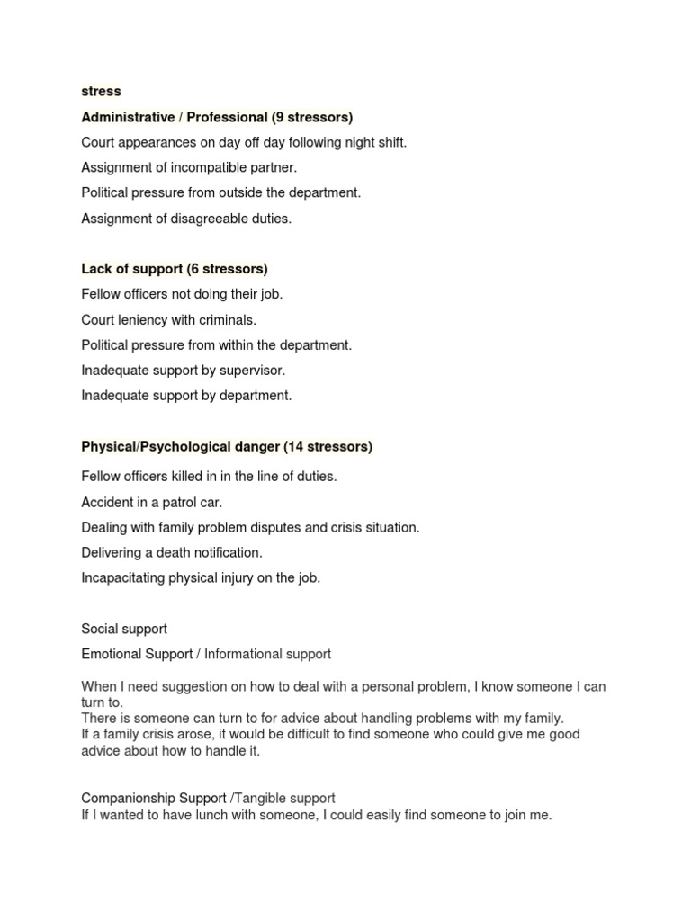 Stress Administrative / Professional (9 Stressors) | PDF | Wellness ...