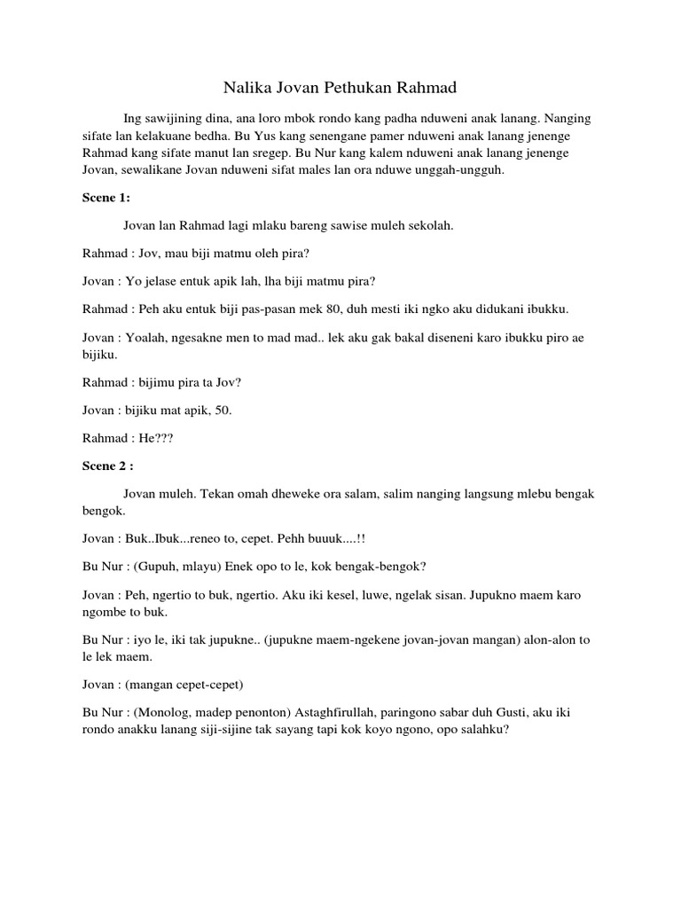 Nalika Jovan Pethukan Rahmad: Scene 1 | PDF