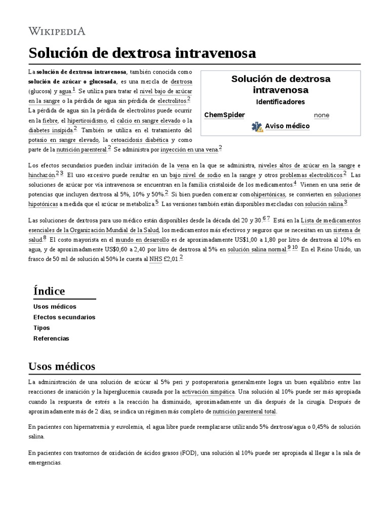 Solución de dextrosa intravenosa: Índice | Drogas | Medicina CLINICA