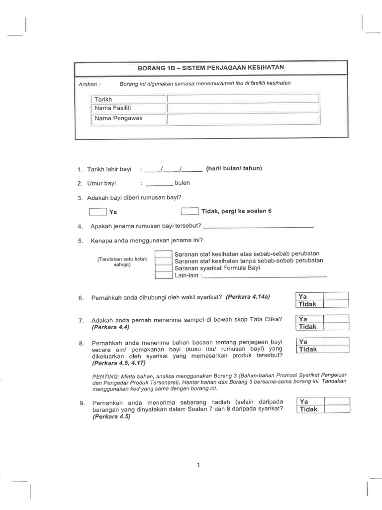 Borang 1B Temubual Ibu | PDF