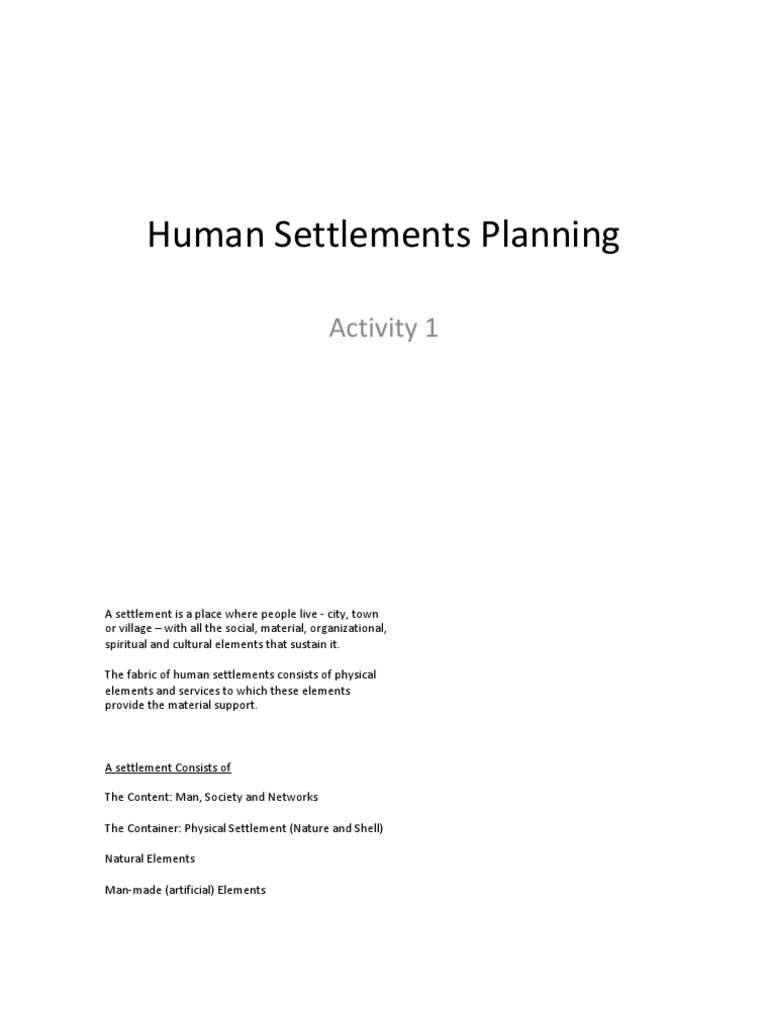 Overview of Human Settlements Planning | PDF | Village | Nature